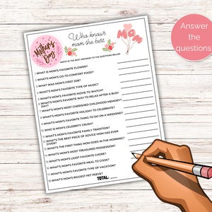 Who Knows Mom Best Game, Printable Mothers Day Game, How Well Do You ...