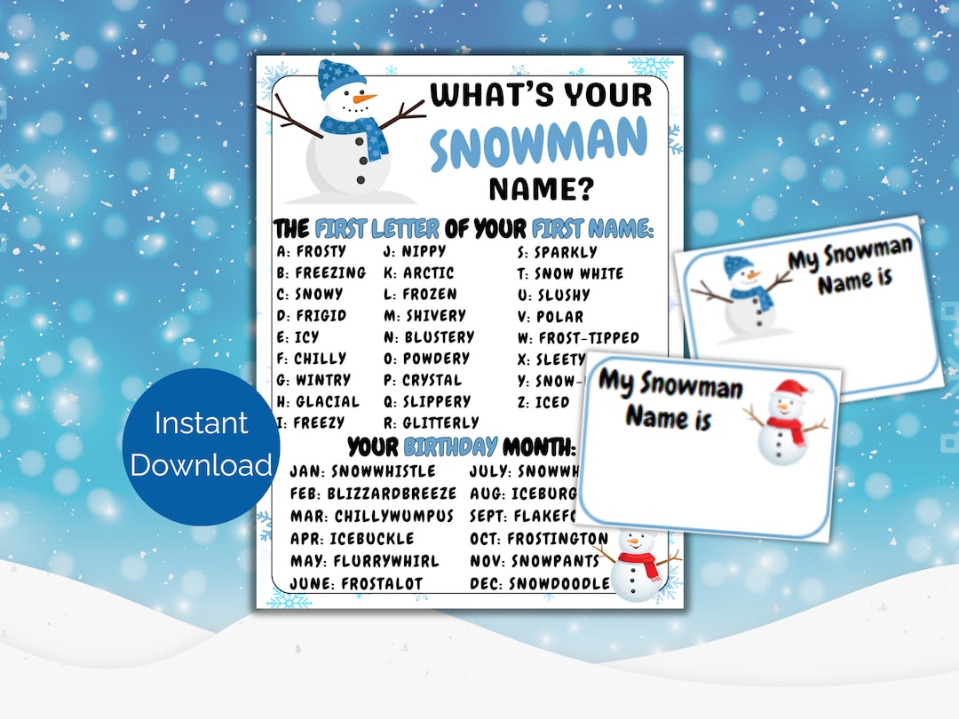 What's Your Snowman Name Game + Name Tags, Snowman Printable Activity ...