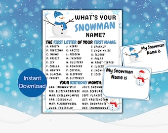 Snowman Name Game, Fun Winter Game for Kids, Printable Holiday Party ...