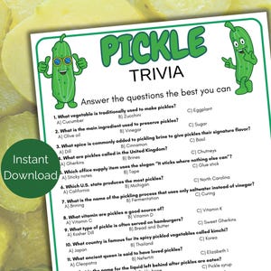 Pickle Trivia Game, Pickle Quiz, Printable Pickle Themed Party Game ...