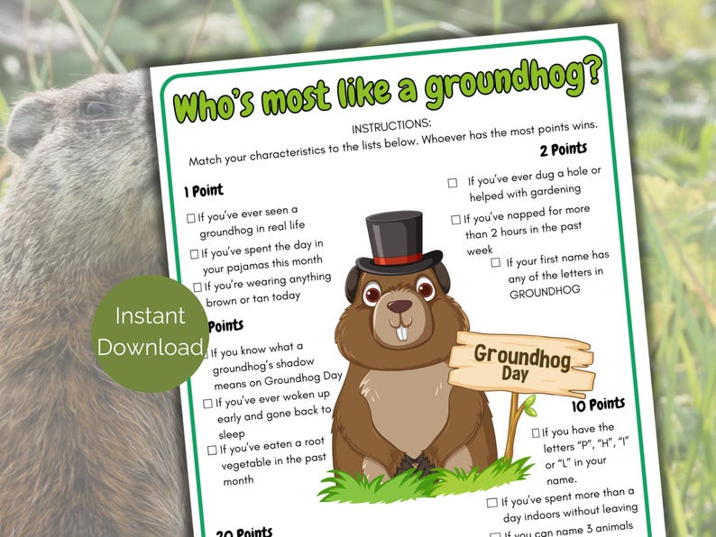 Who's the Most Like a Groundhog, Printable Groundhog Day Activity for ...