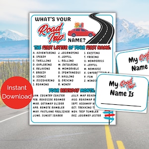 What's Your Road Trip Name Game + Name Tags, Fun Travel Activity, Road ...