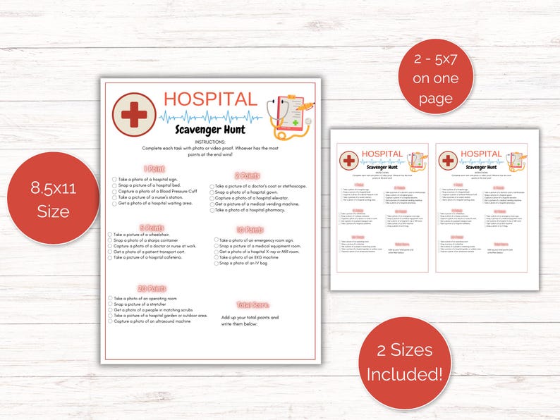 Hospital Scavenger Hunt, Printable Medical Scavenger Hunt, Nurse Party ...