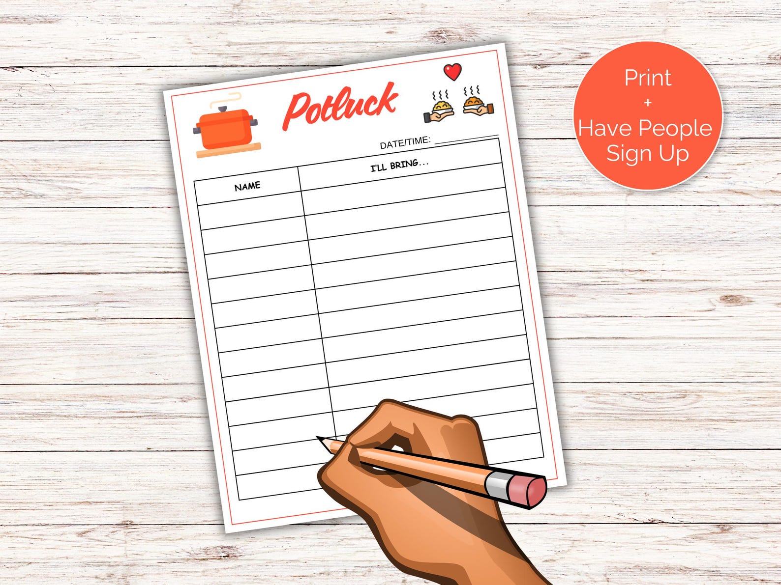Potluck Sign up Sheet, Printable Potluck Party Sign up Form, Potluck ...
