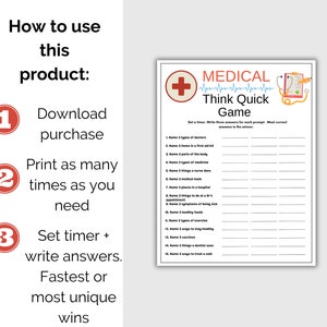 Medical Think Quick Game, Nurse Week Activity, Printable Medical Game ...