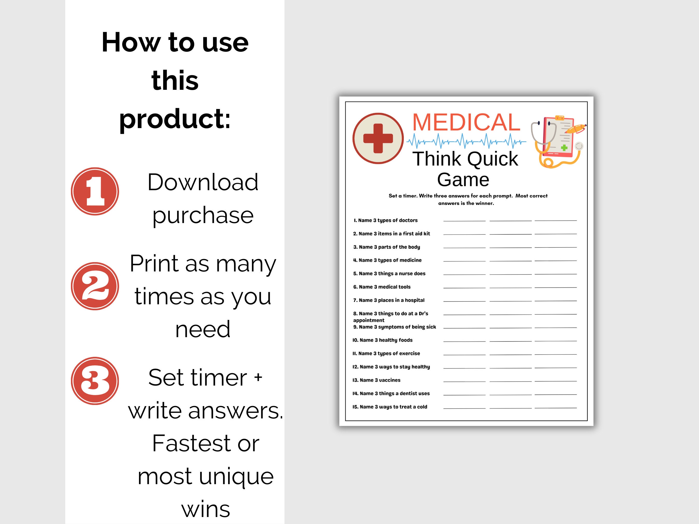 Medical Think Quick Game, Nurse Week Activity, Printable Medical Game ...