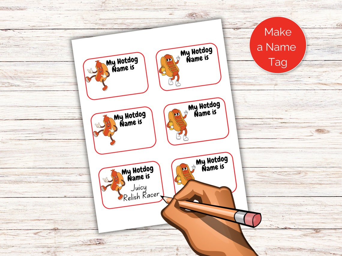 What's Your Hot Dog Name Game + Name Tags, Hot Dog Party Game, Summer ...