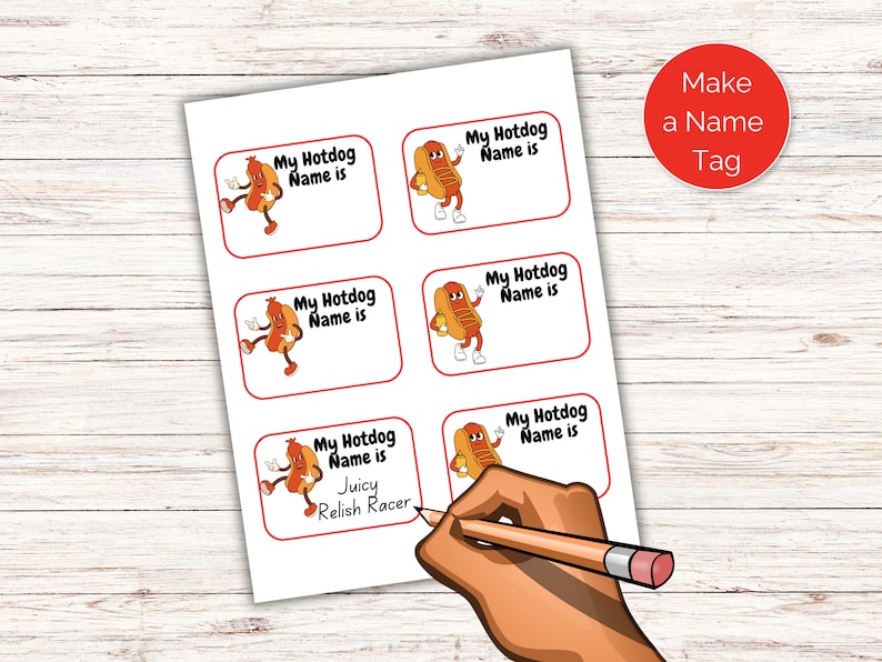 What's Your Hot Dog Name Game + Name Tags, Hot Dog Party Game, Summer ...