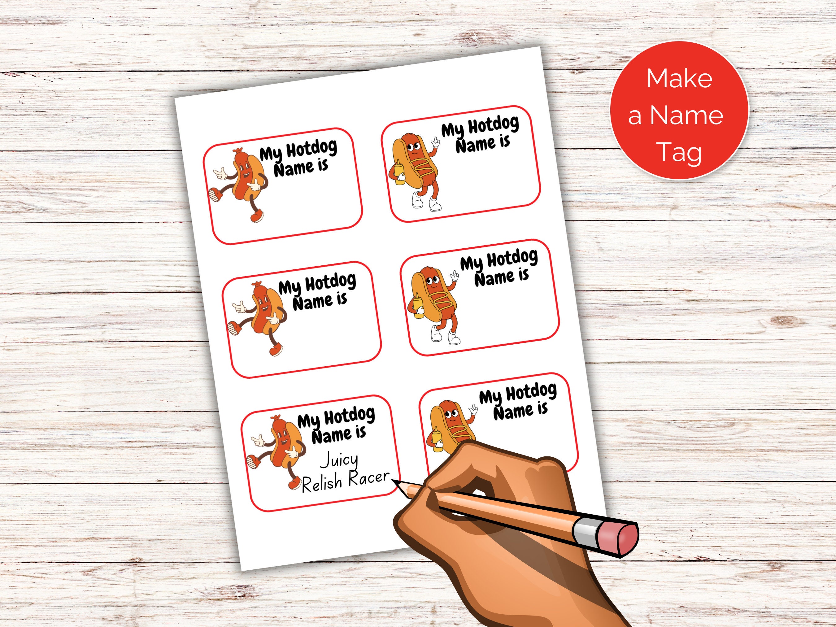 What's Your Hot Dog Name Game + Name Tags, Hot Dog Party Game, Summer ...