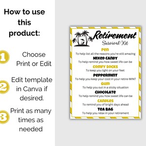 Editable Retirement Survival Kit Gift Tag, Happy Retirement Party Gift ...