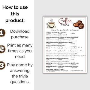 Coffee Trivia Game, Coffee Quiz, Printable Coffee Themed Party Game for ...