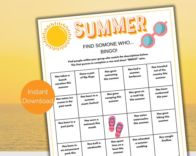 Summer Find Someone Who Game, Printable Summer Party Mix and Mingle ...