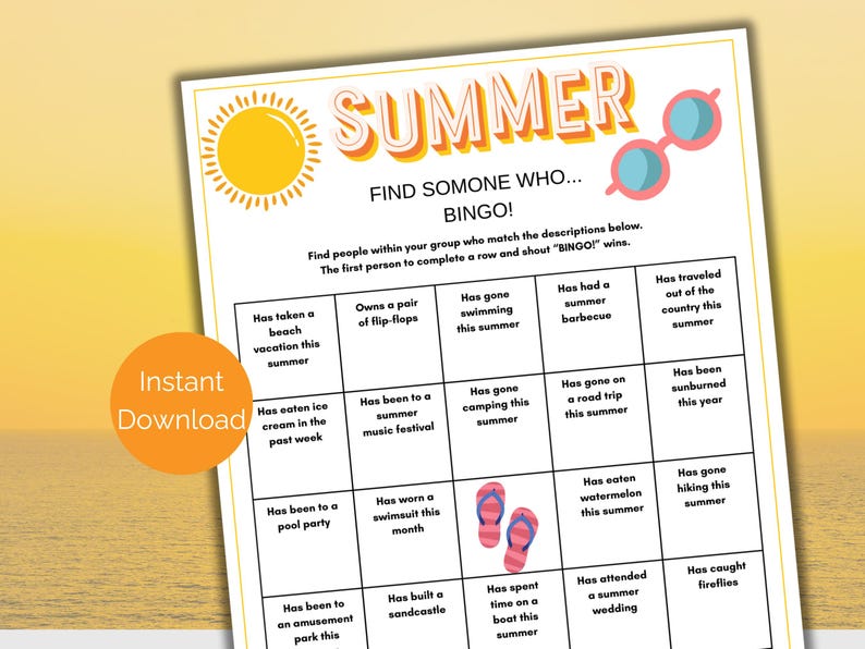 Summer Find Someone Who Game, Printable Summer Party Mix and Mingle ...