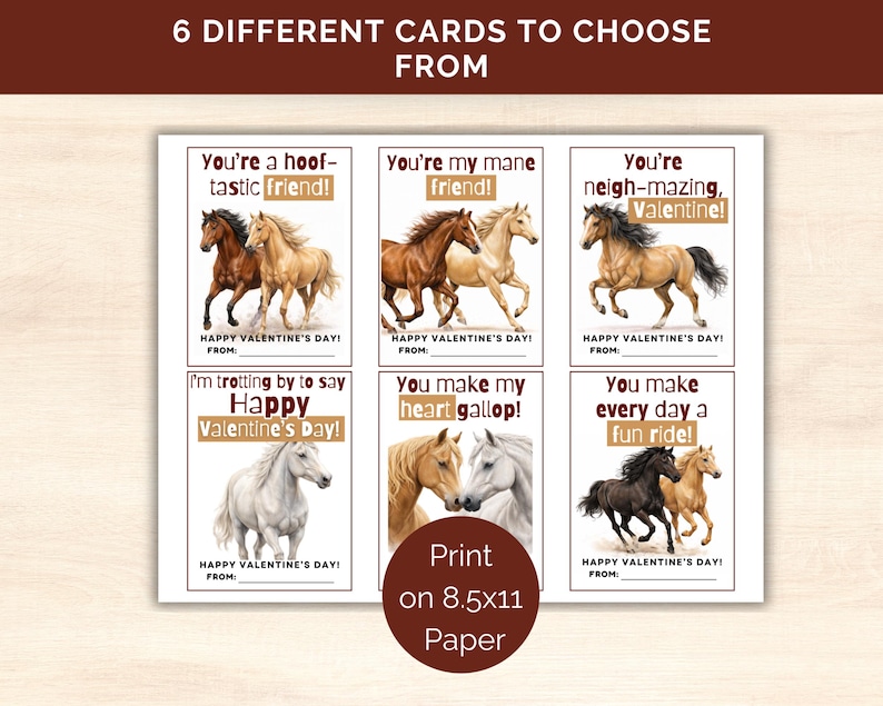 Horse Valentine Cards, 6 Printable Horse Valentines for Kids, Funny ...
