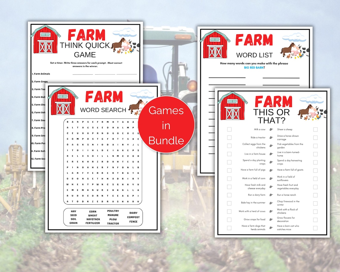 Farm Game Bundle, 9 Printable Farm Birthday Party Games for Kids, Farm ...