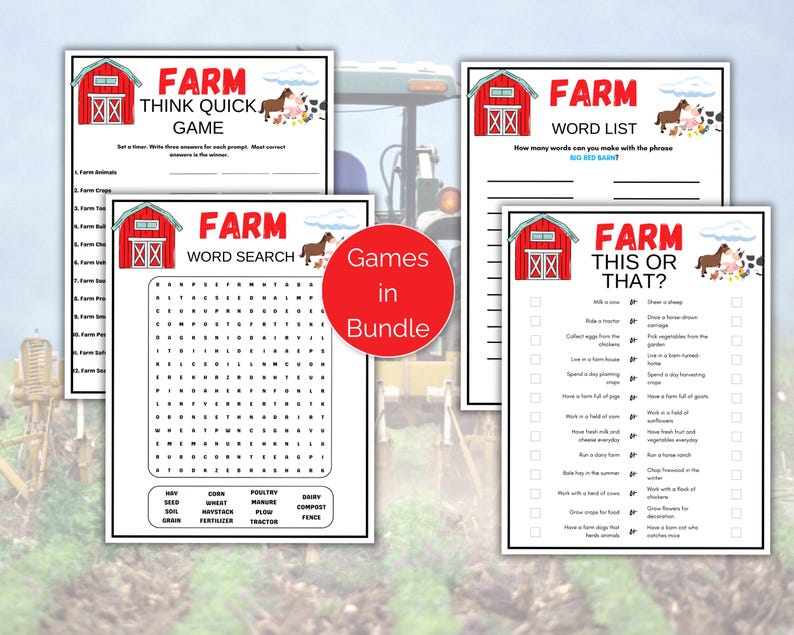 Farm Game Bundle, 9 Printable Farm Birthday Party Games for Kids, Farm ...