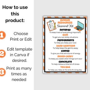 Editable Human Resources Survival Kit Gift Tags, HR Professional ...