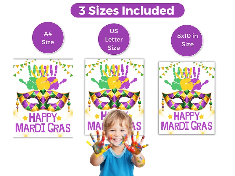 Mardi Gras Handprint Art Bundle, Happy Mardu Gras Handprint Craft for ...