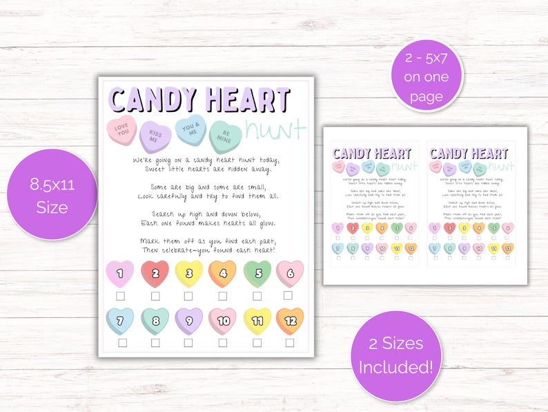 Valentines Day Candy Heart Scavenger Hunt for Kids, Printable ...
