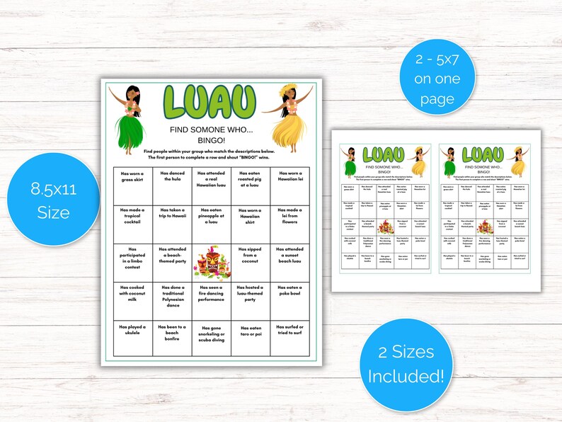 Luau Find Someone Who Game, Hawaiian Party Mix and Mingle, Aloha Party ...