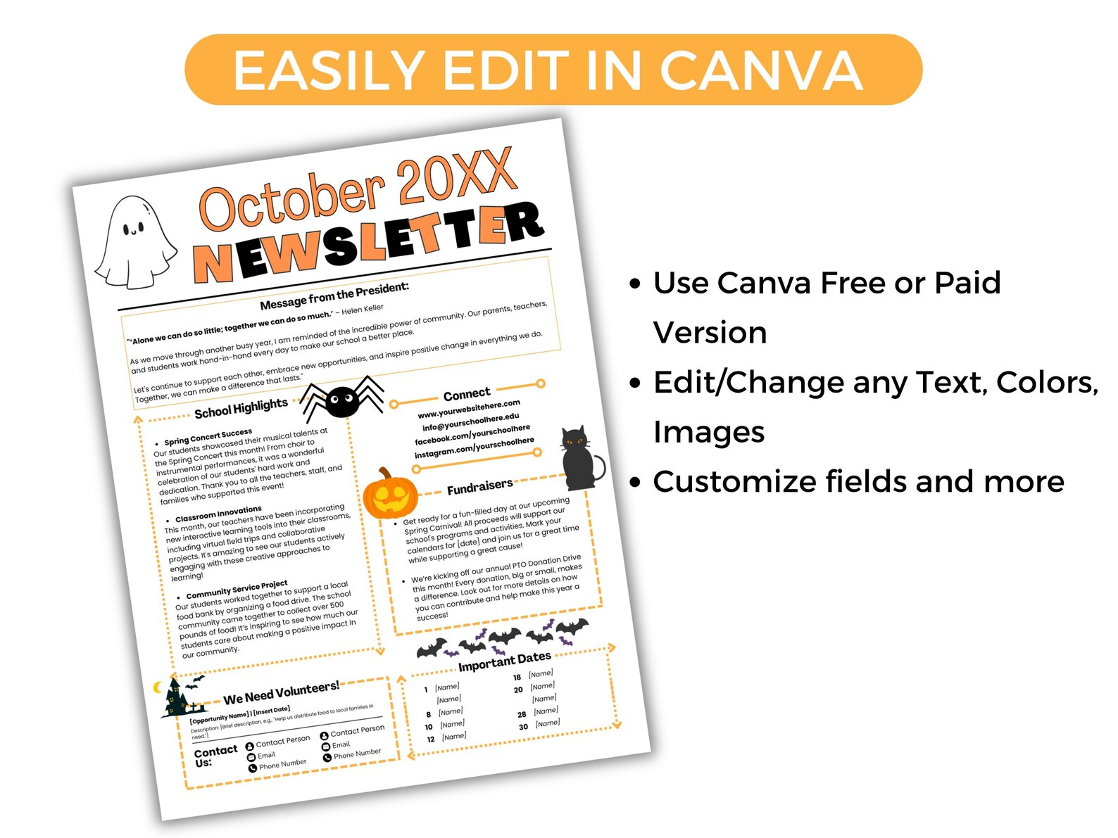 EDITABLE October PTO PTA Newsletter Template, Monthly Classroom October ...