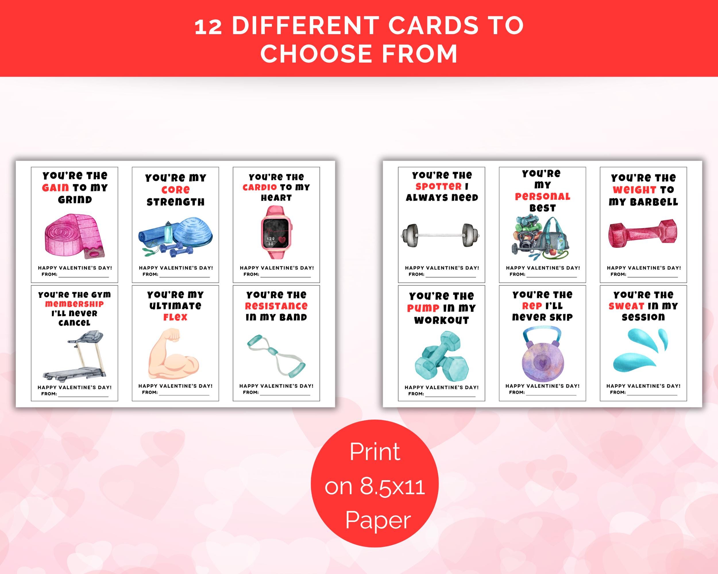 Gym Valentine Cards, 12 Printable Fitness Valentines, Workout Valentine ...