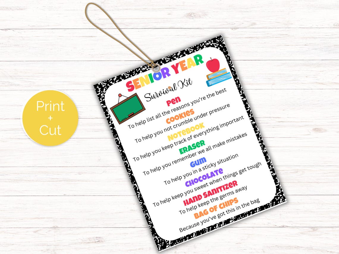 Editable Senior Year Survival Kit Gift Tags, Back to School Gift Tag ...