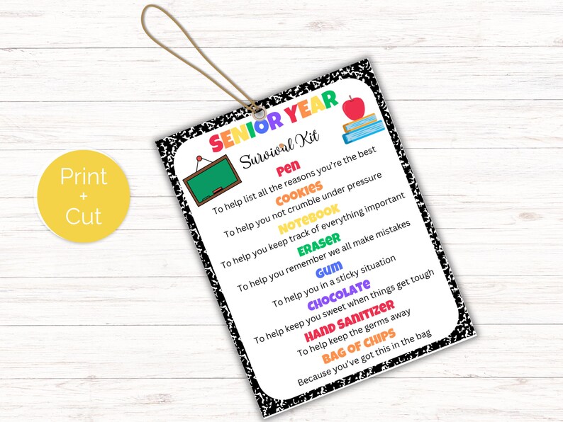 Editable Senior Year Survival Kit Gift Tags, Back to School Gift Tag ...