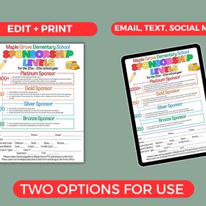 EDITABLE PTO/PTA Sponsorship Levels Flyer Template, Pta Sponsorship ...