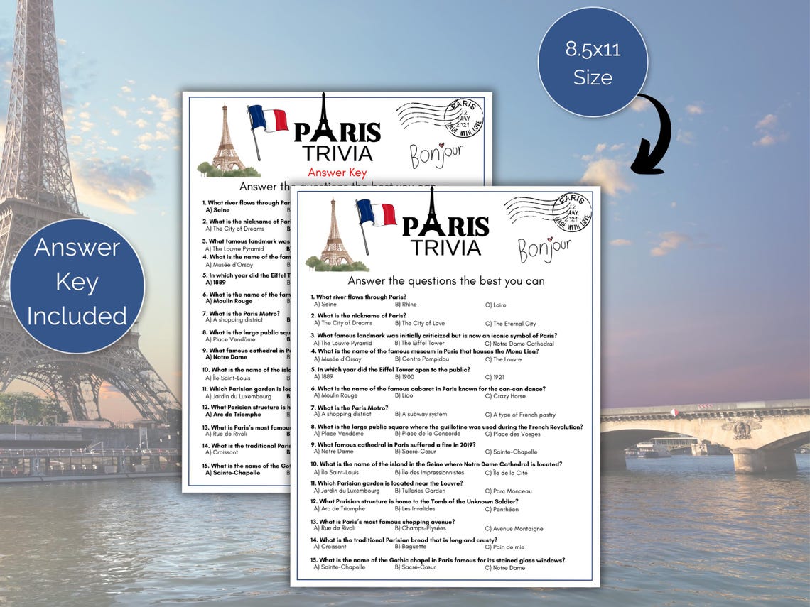 Paris Trivia Game, Paris Quiz, Printable Paris Game for Kids and Adults ...