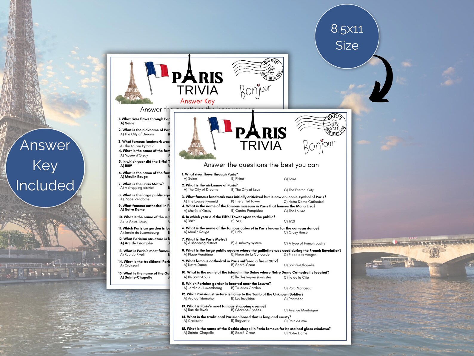 Paris Trivia Game, Paris Quiz, Printable Paris Game for Kids and Adults ...