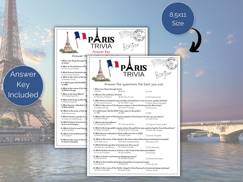 Paris Trivia Game, Paris Quiz, Printable Paris Game for Kids and Adults ...