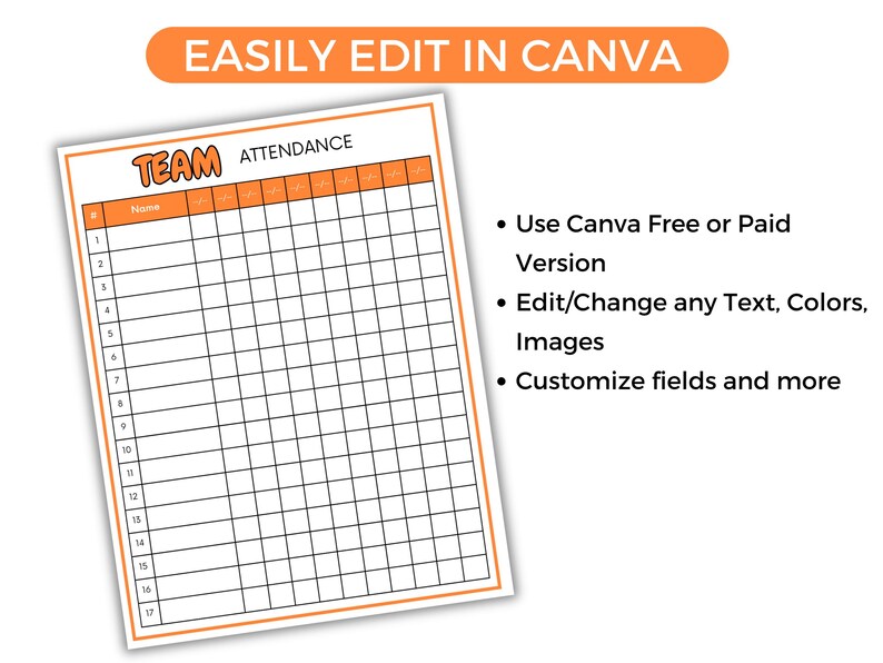 Editable Sports Attendance Sheet, Printable Sports Season Attendance ...
