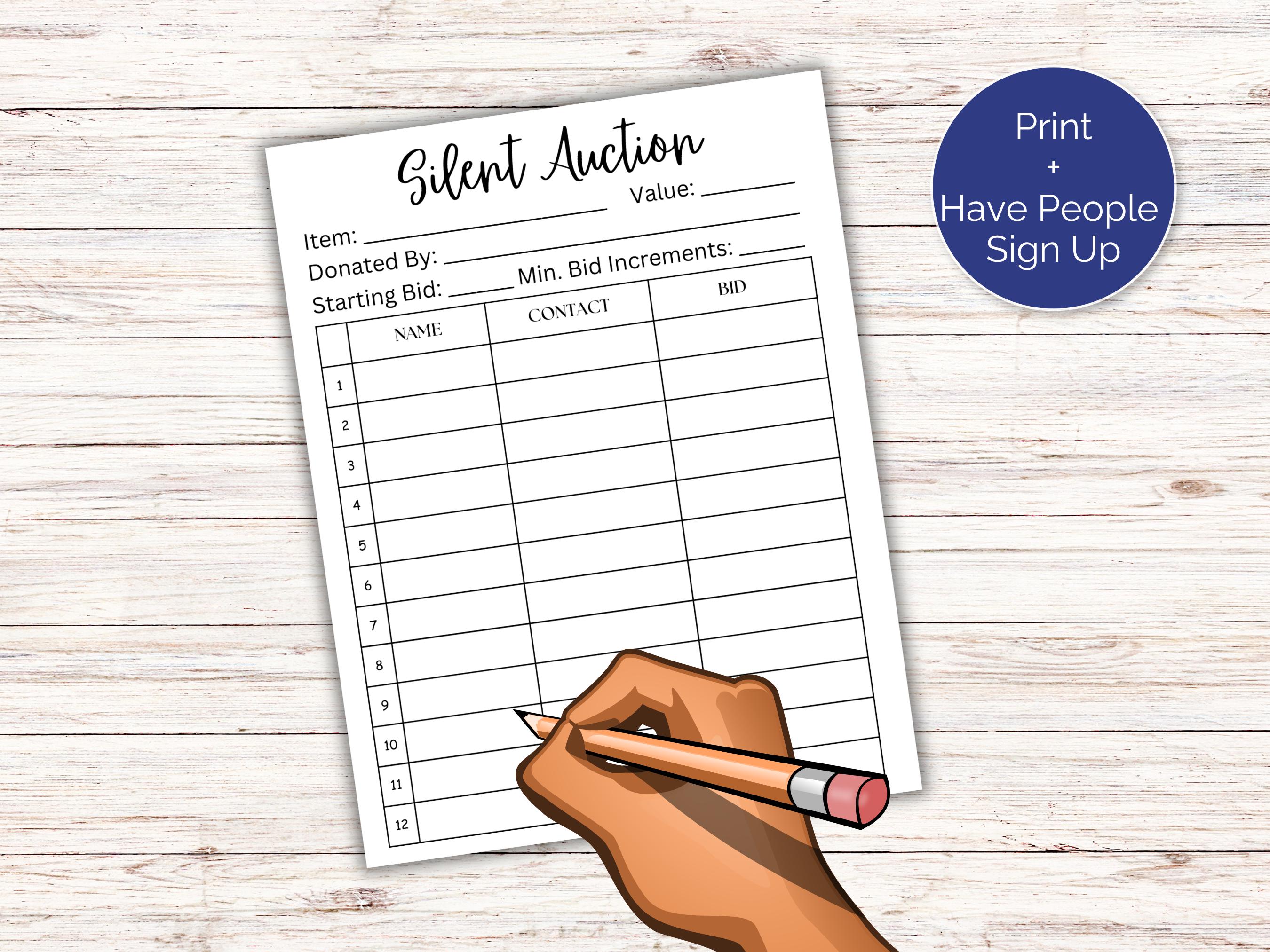 Editable Silent Auction Bid Sheet, Printable or Editable Silent Auction ...