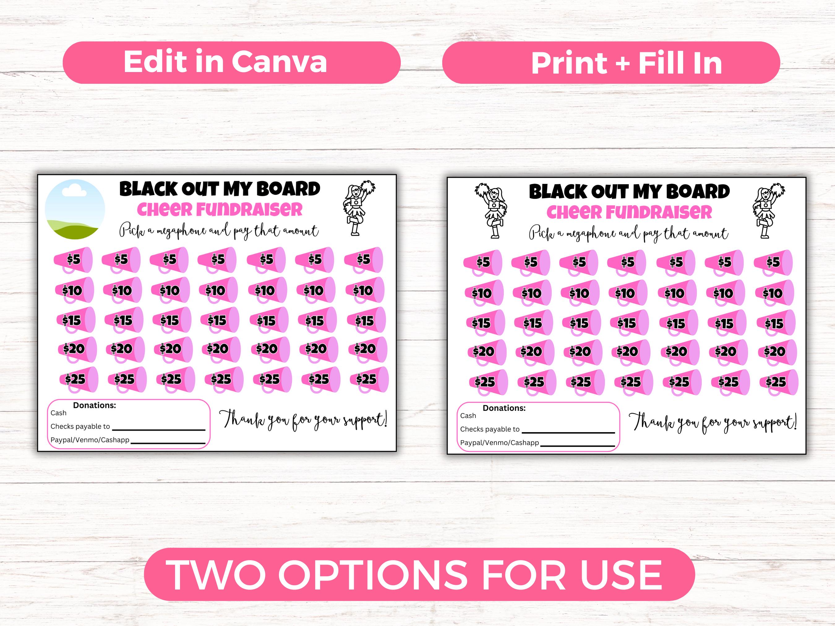 Editable Cheer Black Out My Board Fundraiser, Cheerleading Team ...