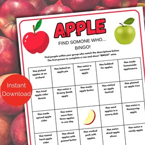 Apple Find Someone Who Game, Apple Party Mix and Mingle Bingo, Apple ...