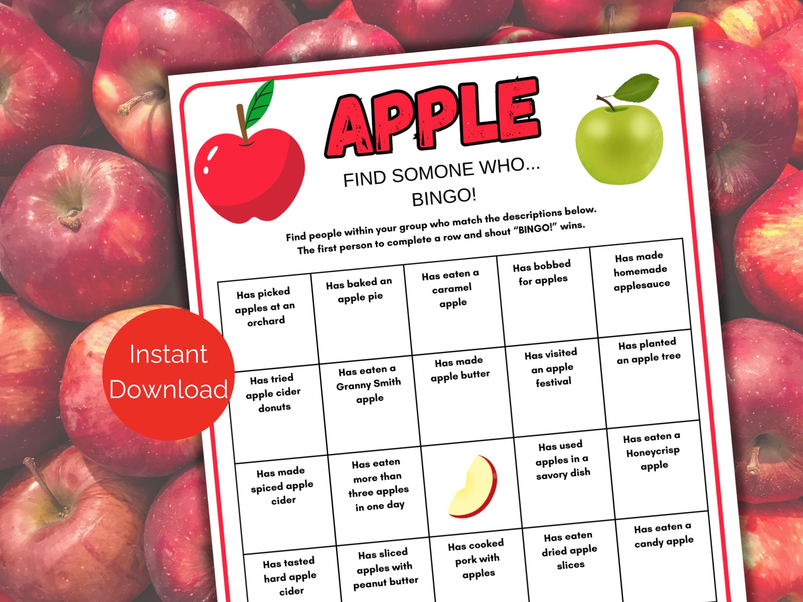 Apple Find Someone Who Game, Apple Party Mix and Mingle Bingo, Apple ...
