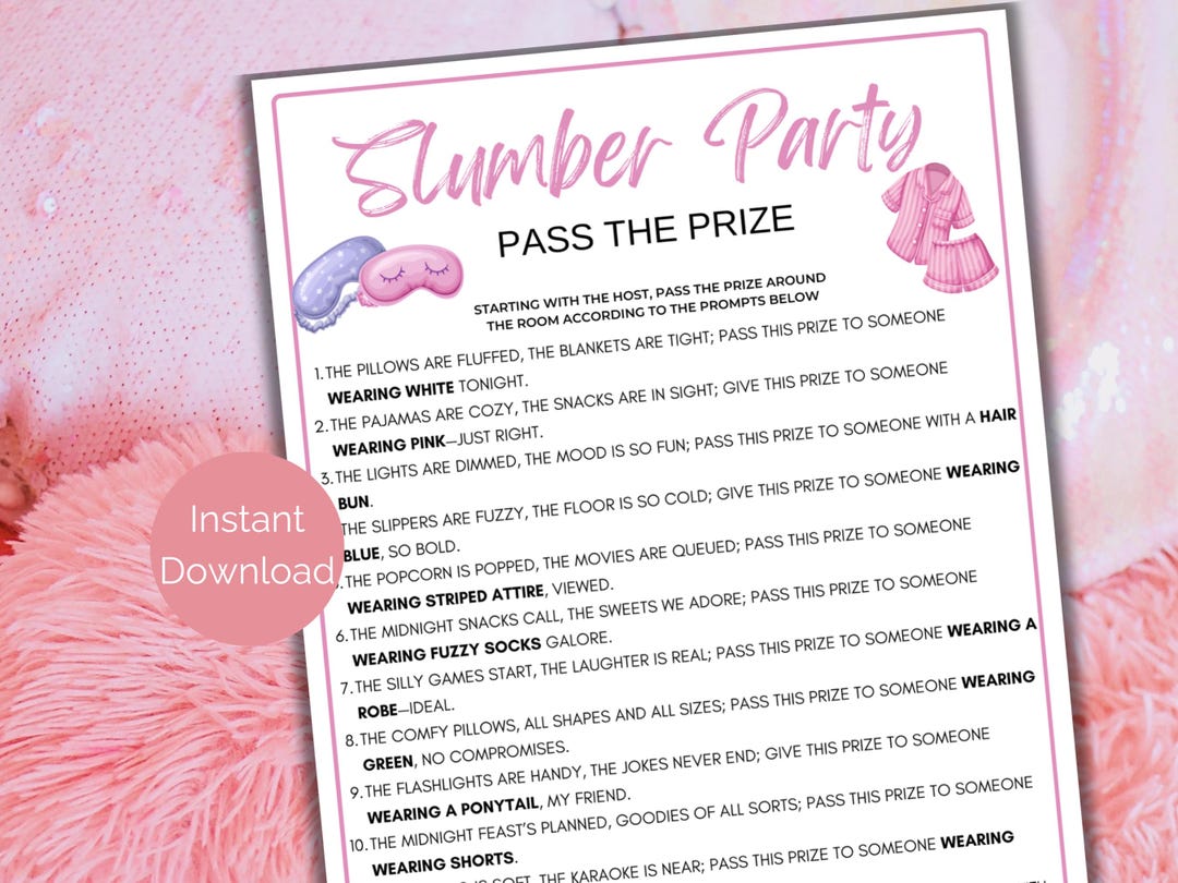 Slumber Party Pass the Prize, Printable Sleepover Pass the Parcel Game ...