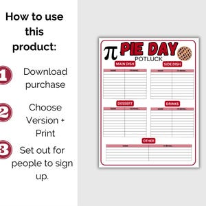 Pi Day Potluck Sign up Sheet, Printable Pi Day Party Potluck Sign up ...