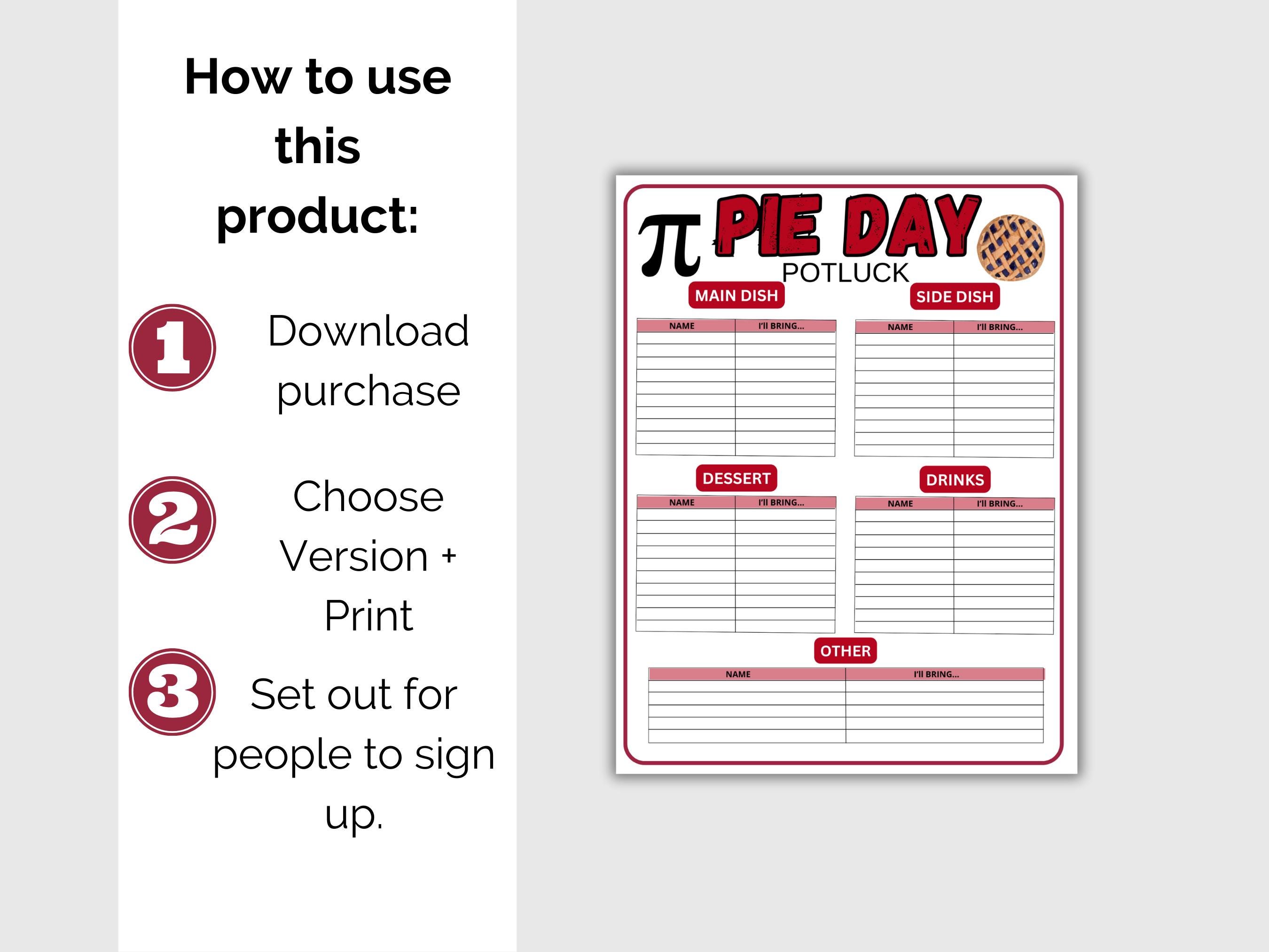 Pi Day Potluck Sign up Sheet, Printable Pi Day Party Potluck Sign up ...