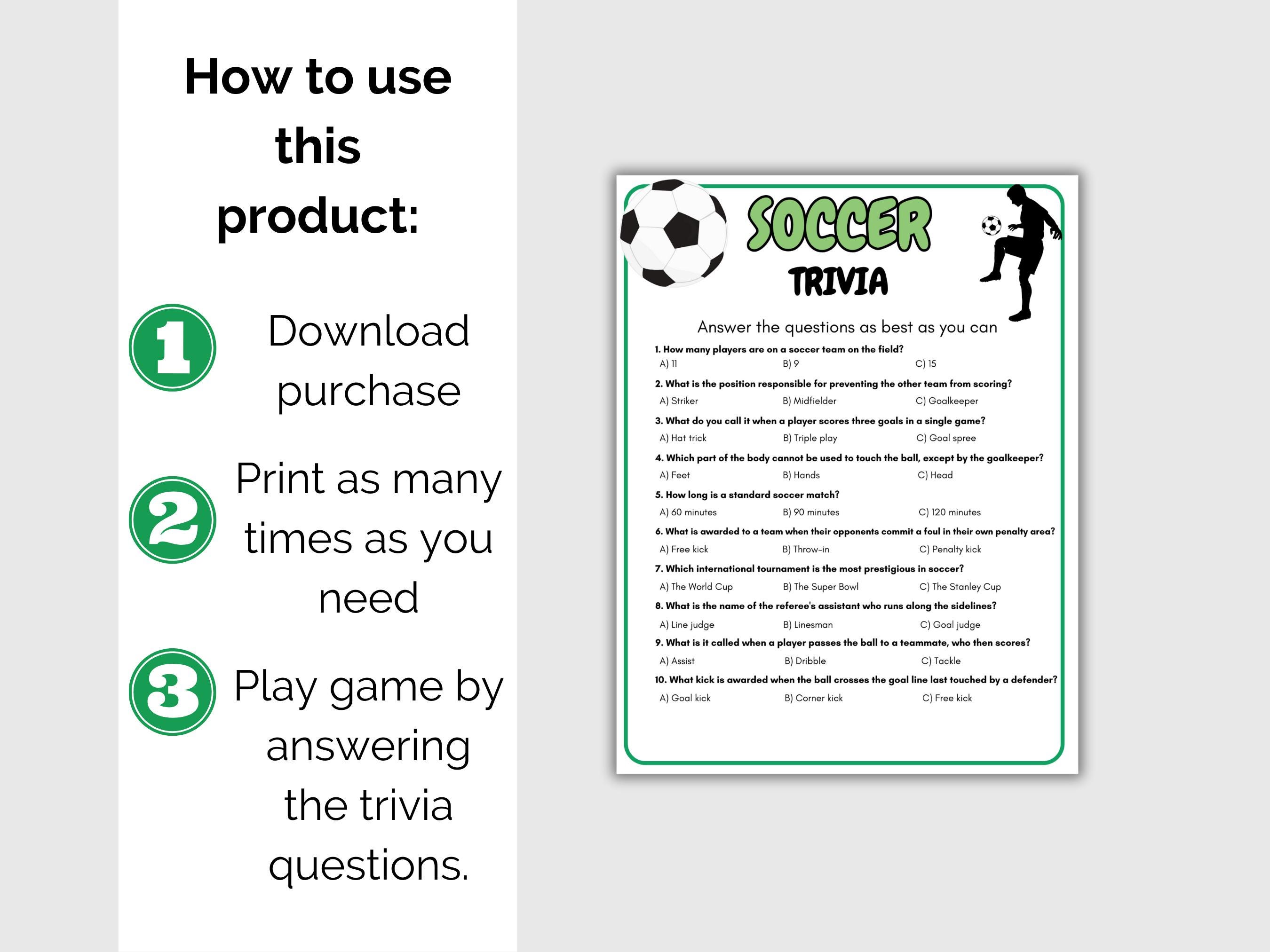 Soccer Trivia Game, Soccer Quiz, Printable Soccer Team Party Games ...
