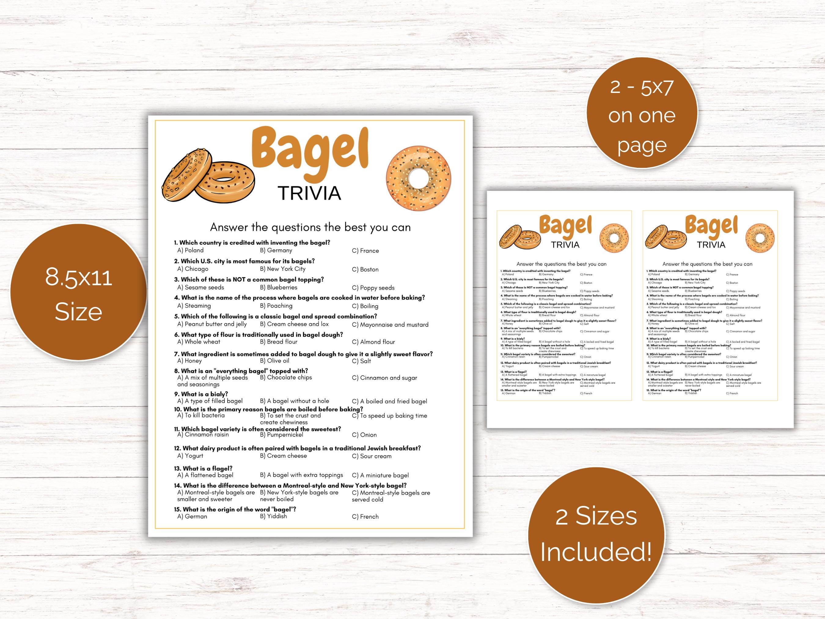 Bagel Trivia Game, Printable Bagel Quiz, National Bagel Day Activity ...