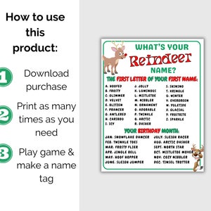 What's Your Reindeer Name Game + Name Tags, Christmas Party Game ...