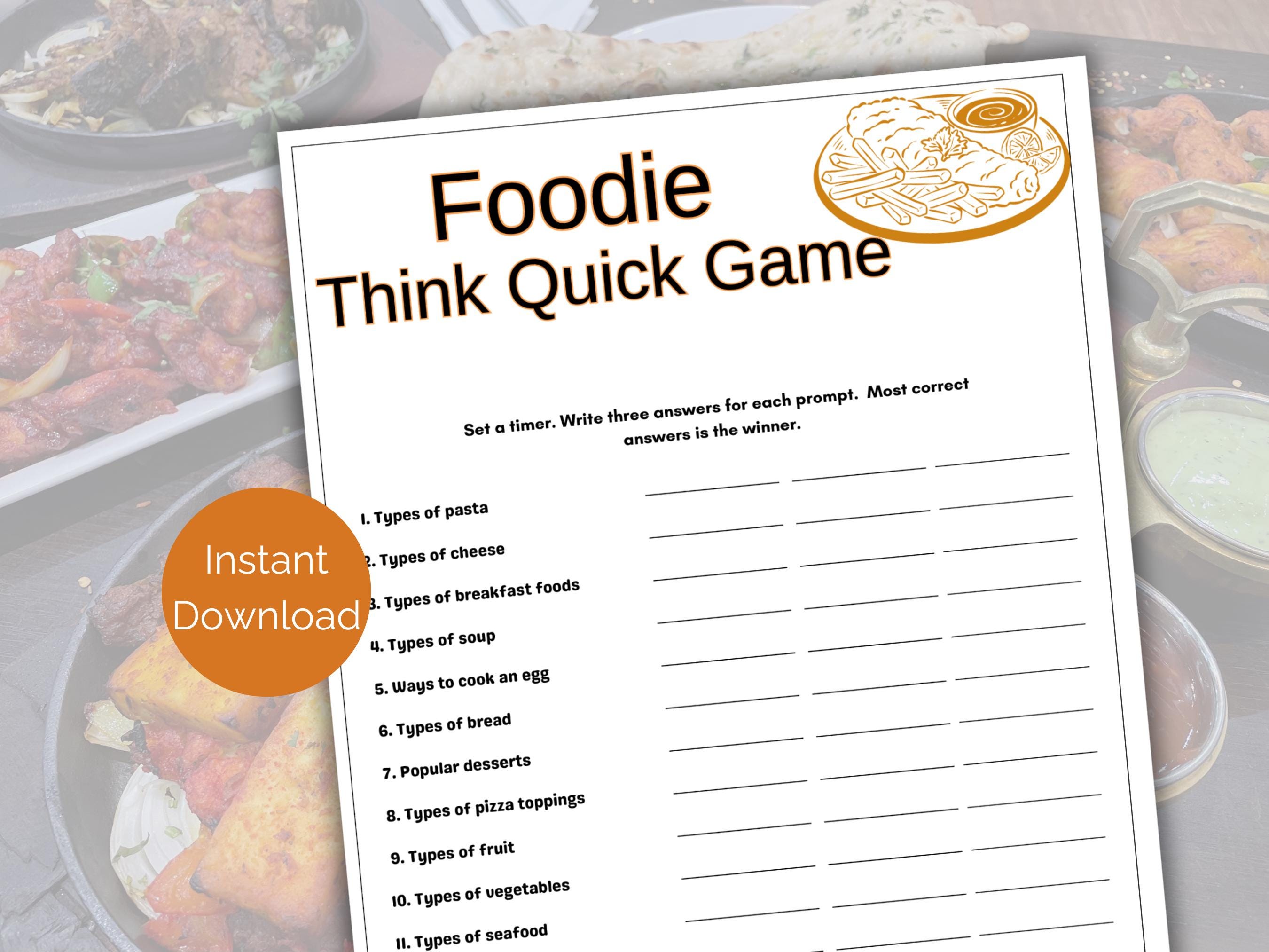 Food Think Quick, Dinner Party Games, Foodie Think Quick, Food and ...