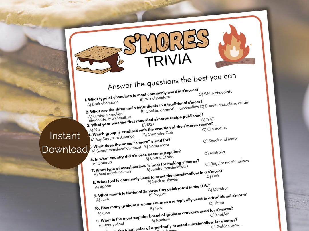 S'mores Trivia Game, Smores Quiz, Printable Camping Party Game for Kids ...