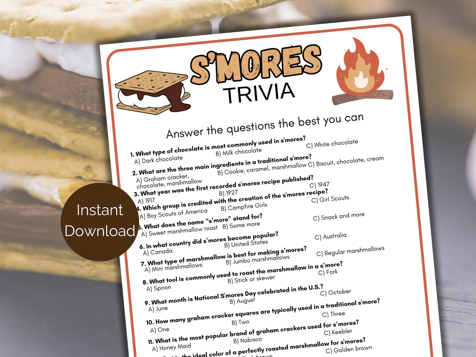 S'mores Trivia Game, Smores Quiz, Printable Camping Party Game for Kids ...