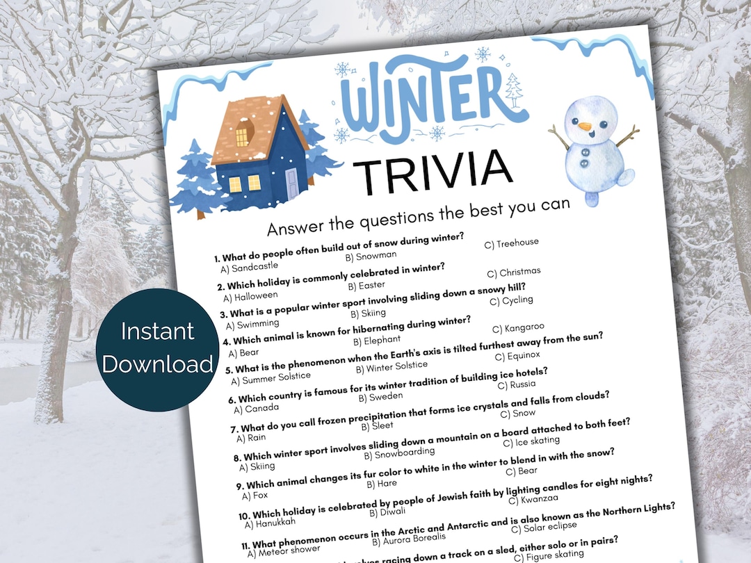Winter Trivia Game, Winter Quiz, Printable Winter Games for Kids or ...