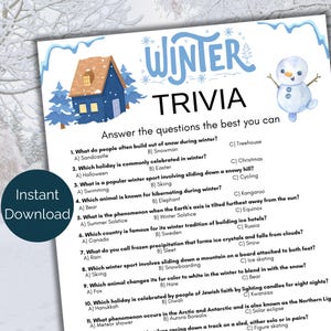 Winter Trivia Game, Winter Quiz, Printable Winter Games for Kids or ...