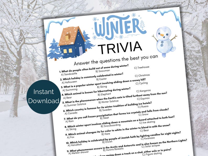 Winter Trivia Game, Winter Quiz, Printable Winter Games for Kids or ...
