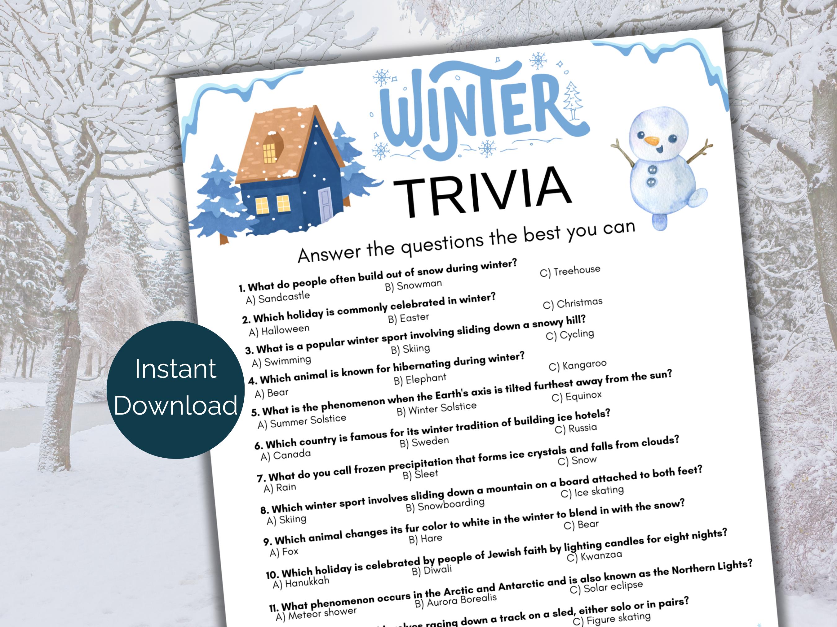 Winter Trivia Game, Winter Quiz, Printable Winter Games for Kids or ...